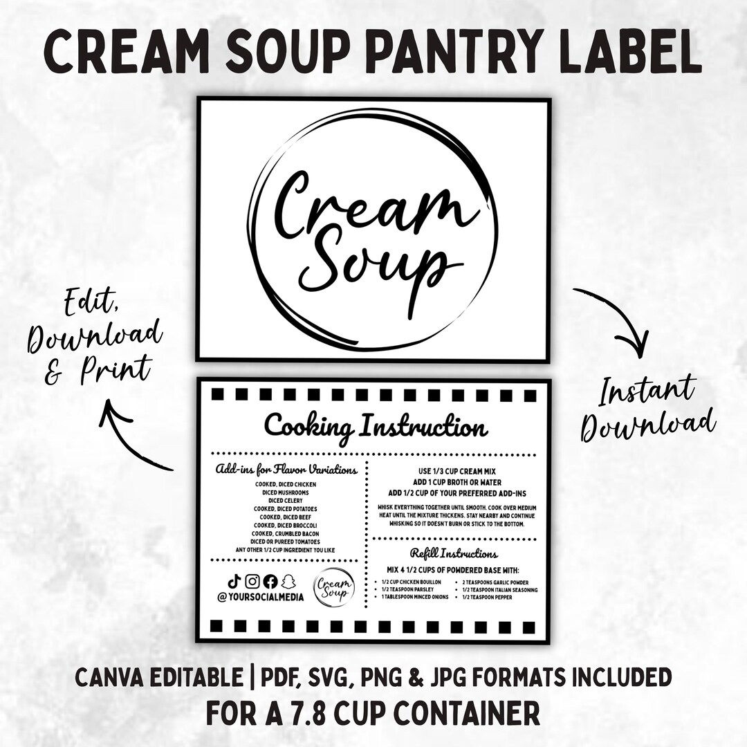 Printable Cream Soup Mix Labels, Editable Homemade Cream Soup Canva ...