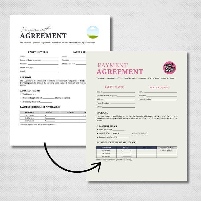 Payment Agreement Contract Template, Agreement Template, Payment ...