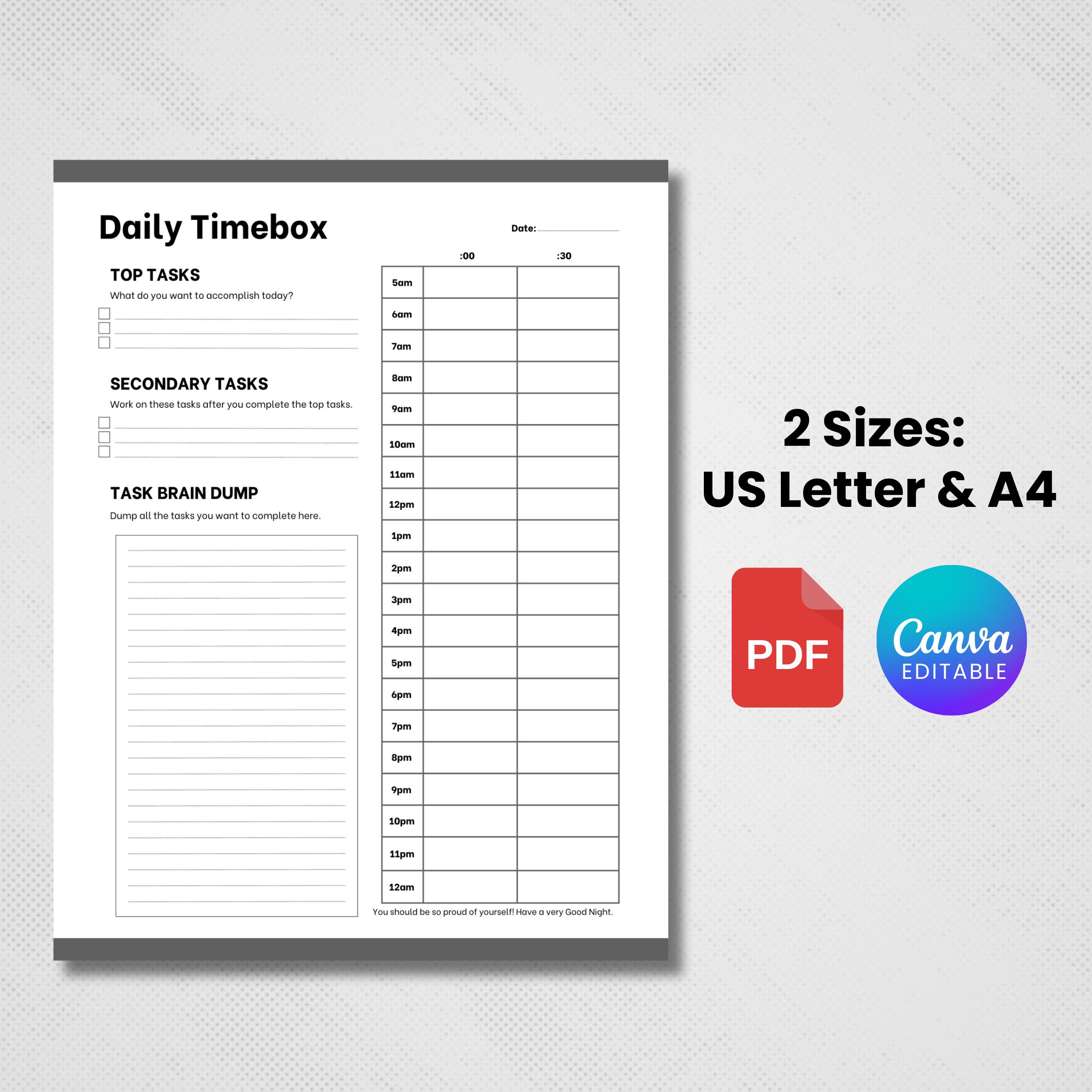Printable Daily Timebox Planner, Time Blocking Planner, Daily Planner ...