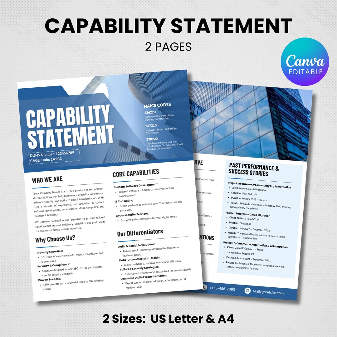 Capability Statement Template Canva, Corporate Flyer, Editable Business ...