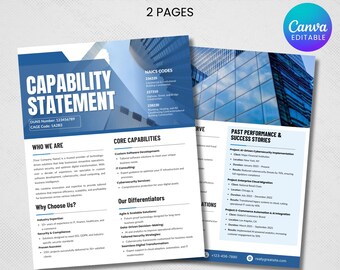 Capability Statement Template Canva, Corporate Flyer, Editable Business Capability Statement ...