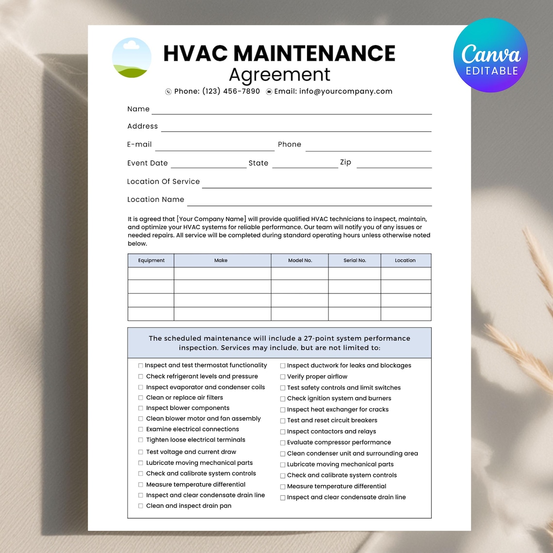 Hvac Maintenance Agreement Template, Commercial Hvac Maintenance, Hvac ...