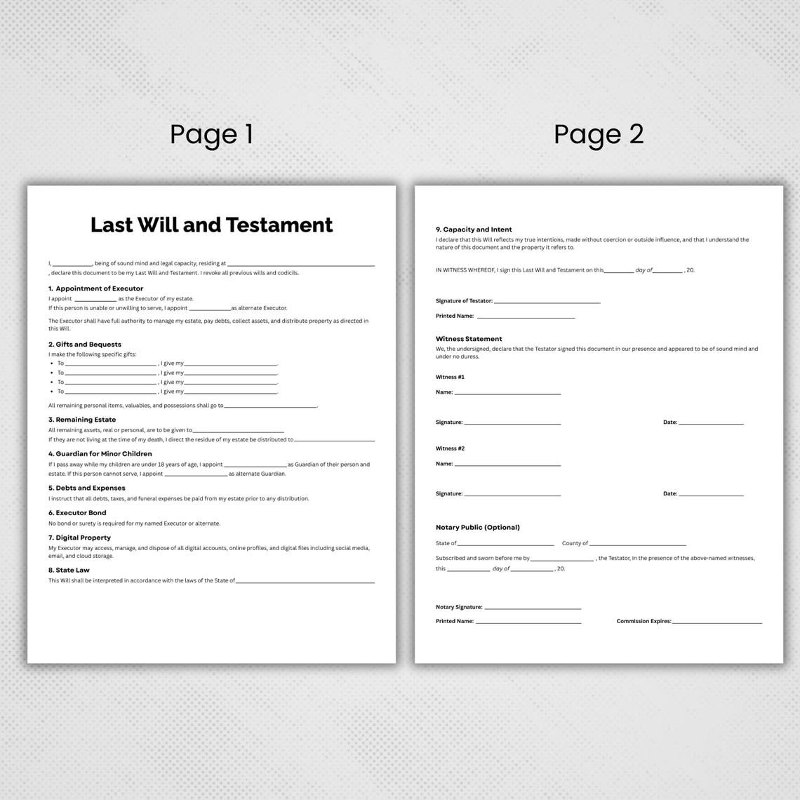Last Will and Testament, Editable & Printable Last Will Form, Printable ...
