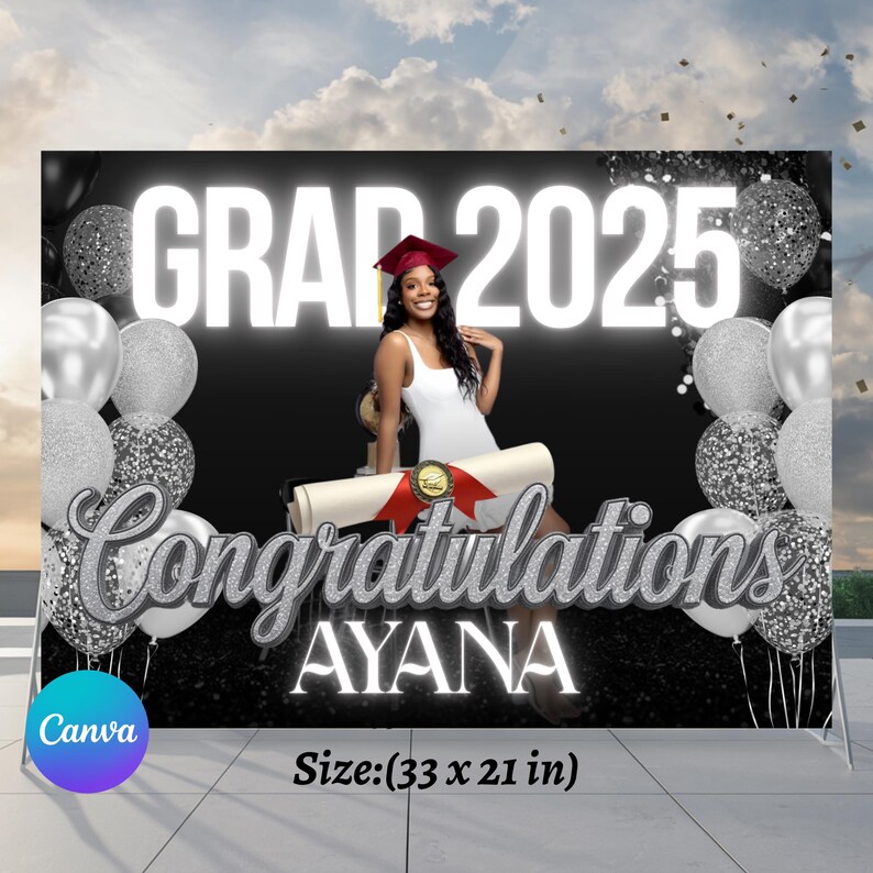 Graduation Backdrop Bundle, 4 Editable Graduate Backdrops, Canva Grad ...
