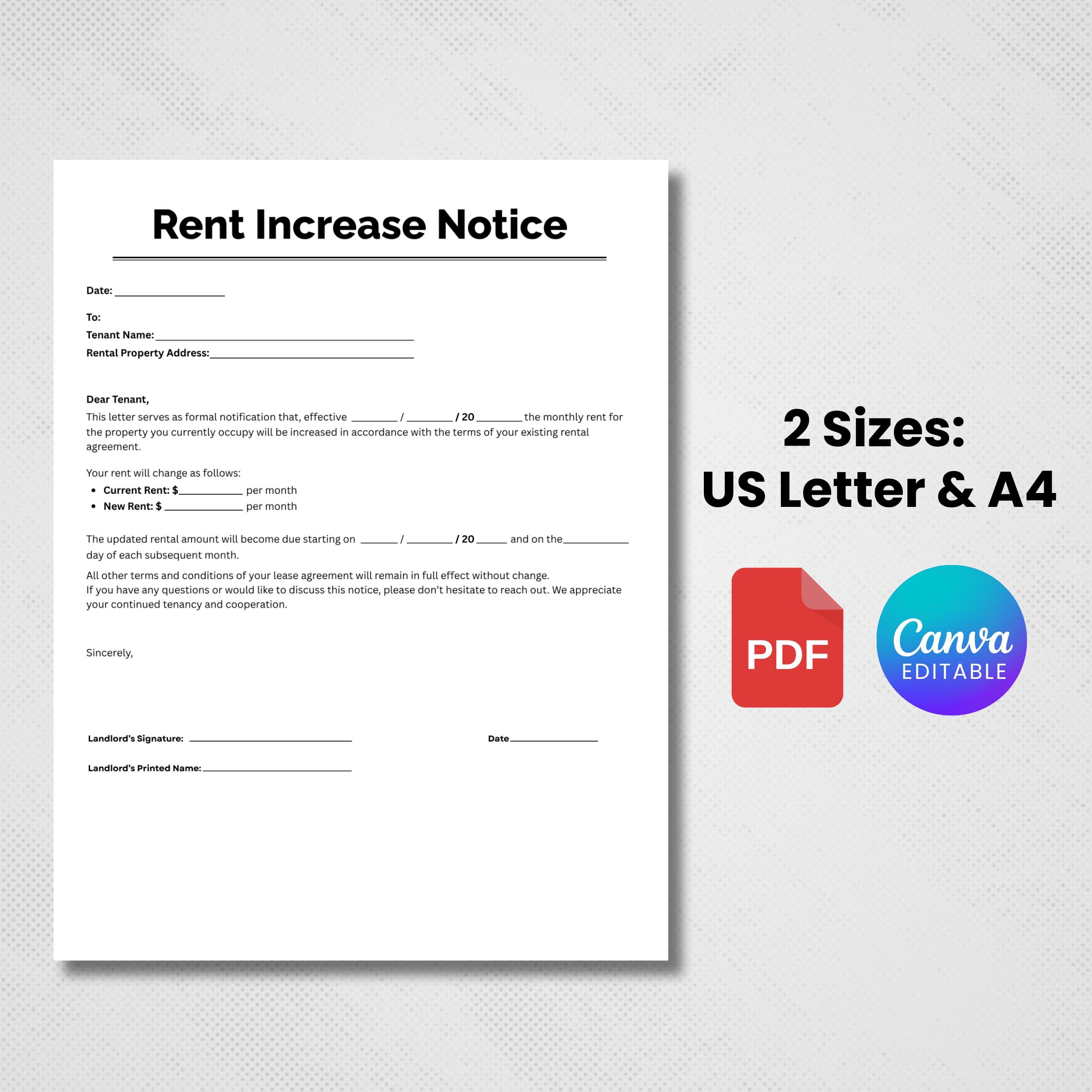 Printable Rental Increase Notice, Rental Increamental Form, Rent ...