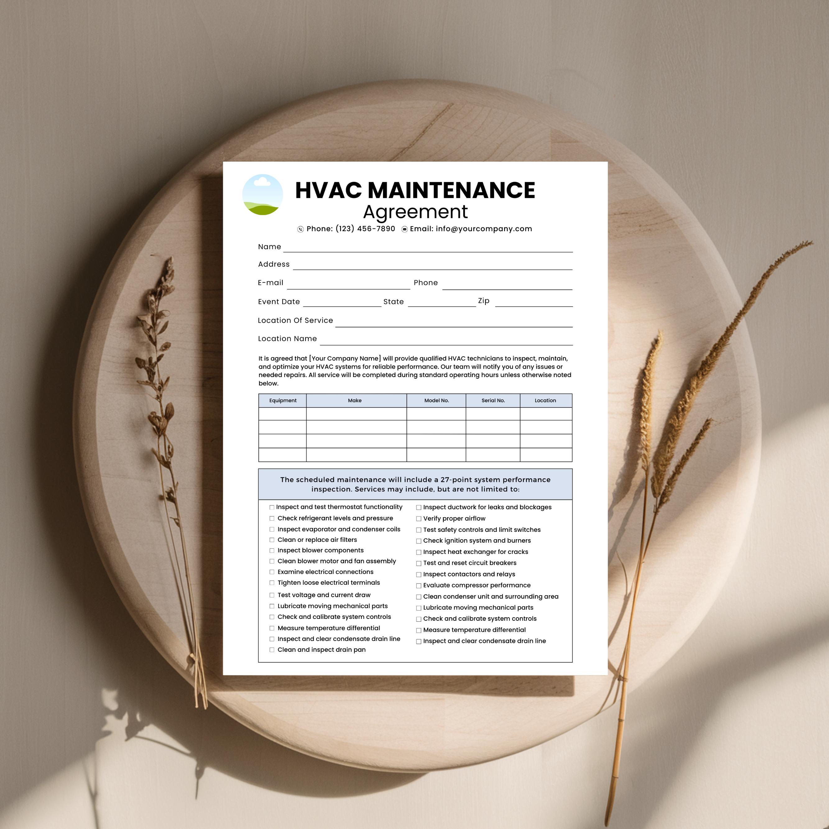Hvac Maintenance Agreement Template, Commercial Hvac Maintenance, Hvac ...