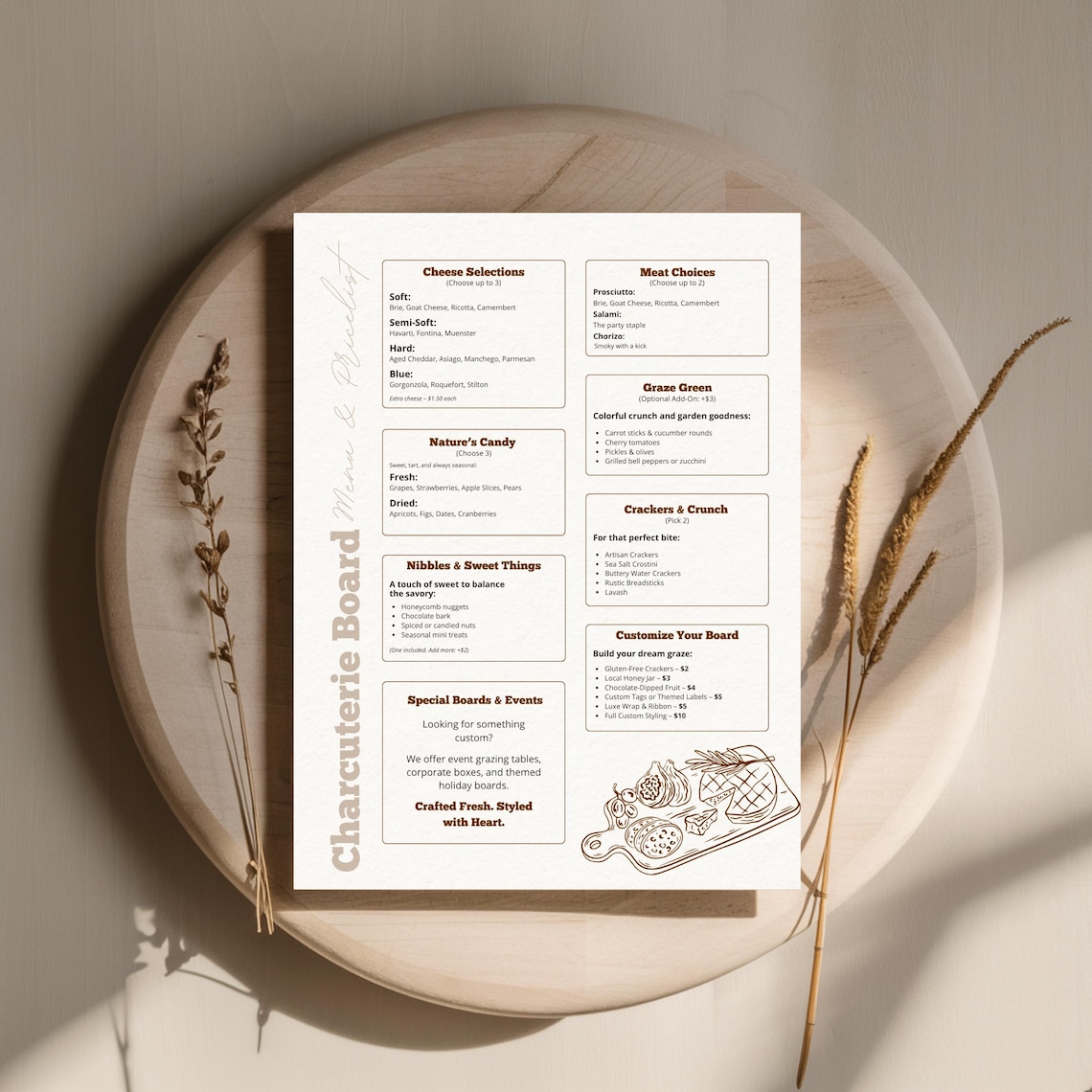 Charcuterie Business Pricelist Menu Board Template, Charcuterie Menu ...