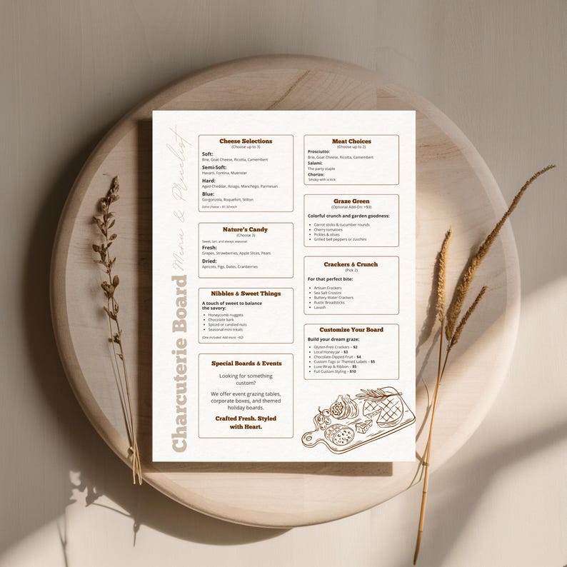 Charcuterie Business Pricelist Menu Board Template, Charcuterie Menu ...