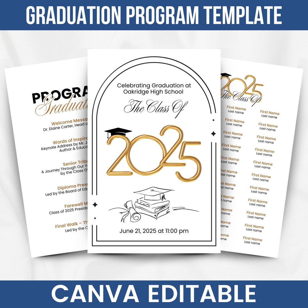 2025 Graduation Program Template, Editable 2025 Ceremony Card, Class of ...