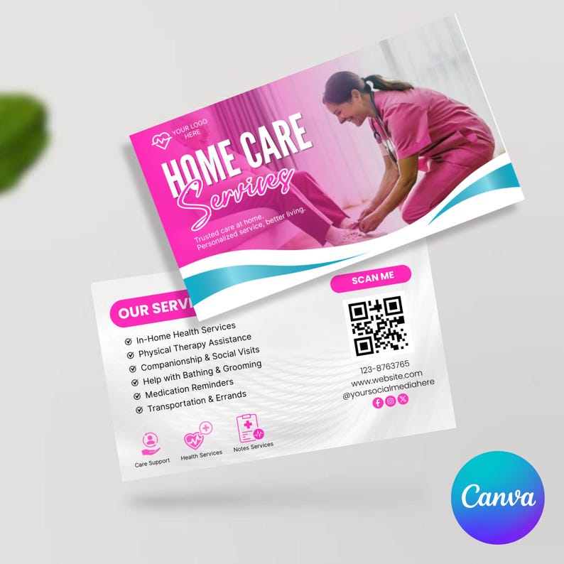 Home Care Service Business Card, Editable Home Care Business Card ...