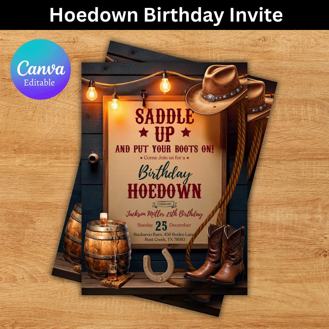 Western Hoedown Birthday Party Invitation, Saddle up and Put Your Boots ...