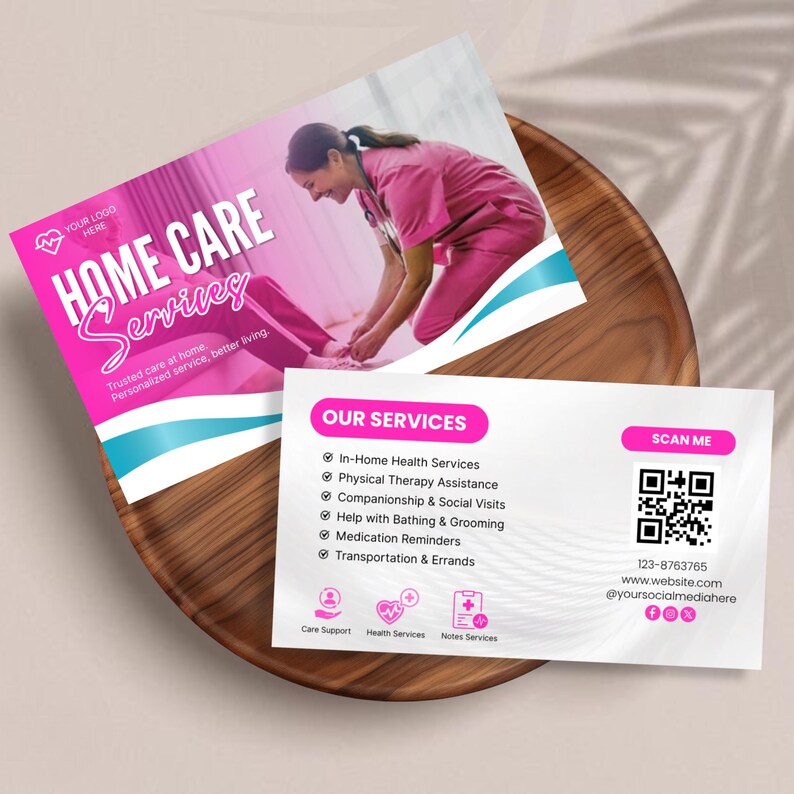 Home Care Service Business Card, Editable Home Care Business Card ...