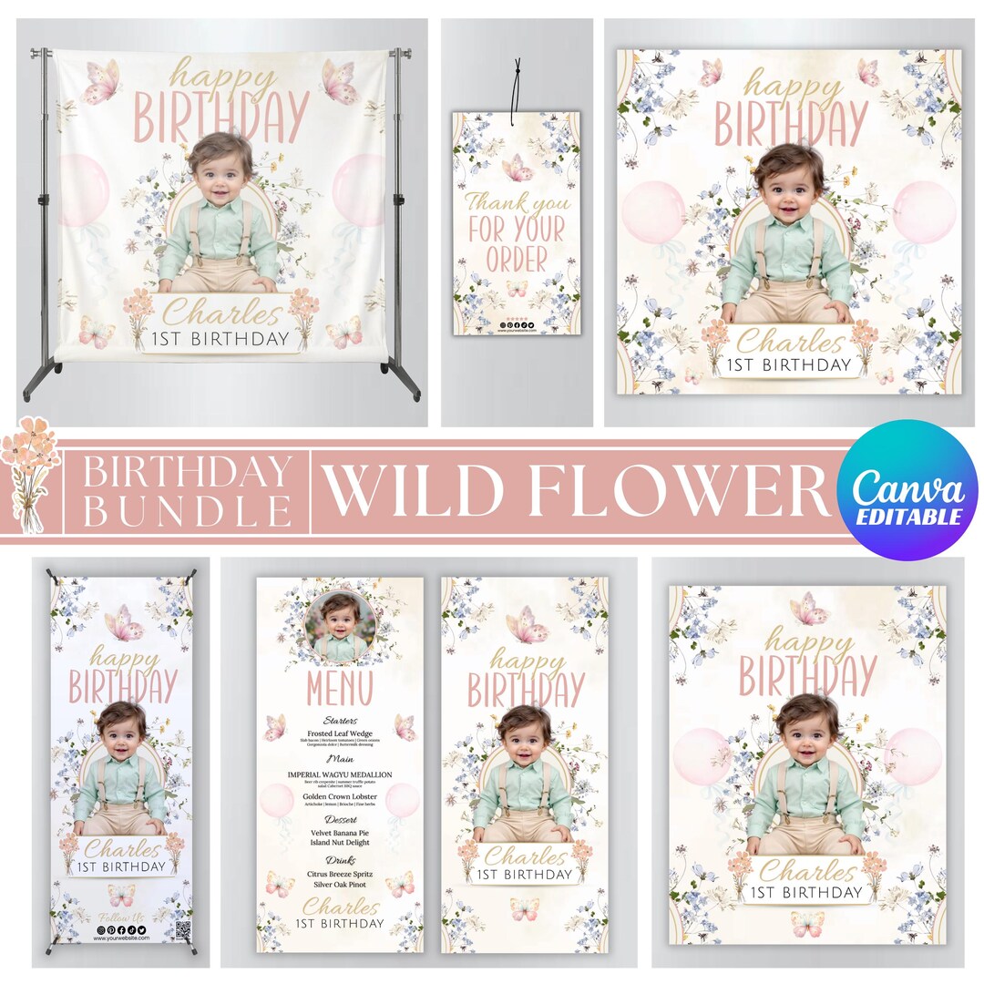 Wildflower 1st Birthday Bundle,cute Wildflower Theme Party Invite,wild ...