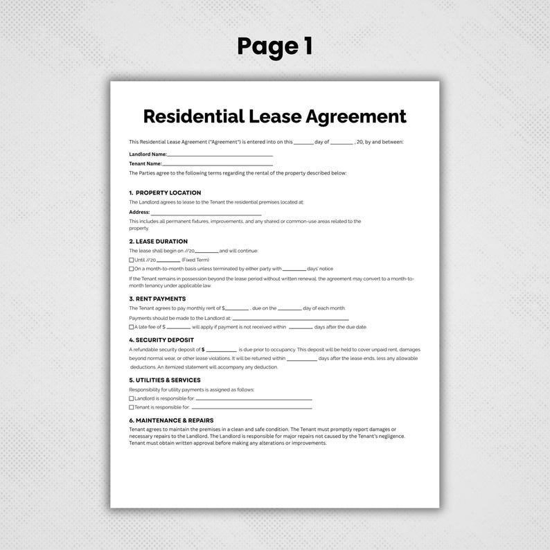 Printable Residential Lease Agreement, Editable Rental Agreement Form ...