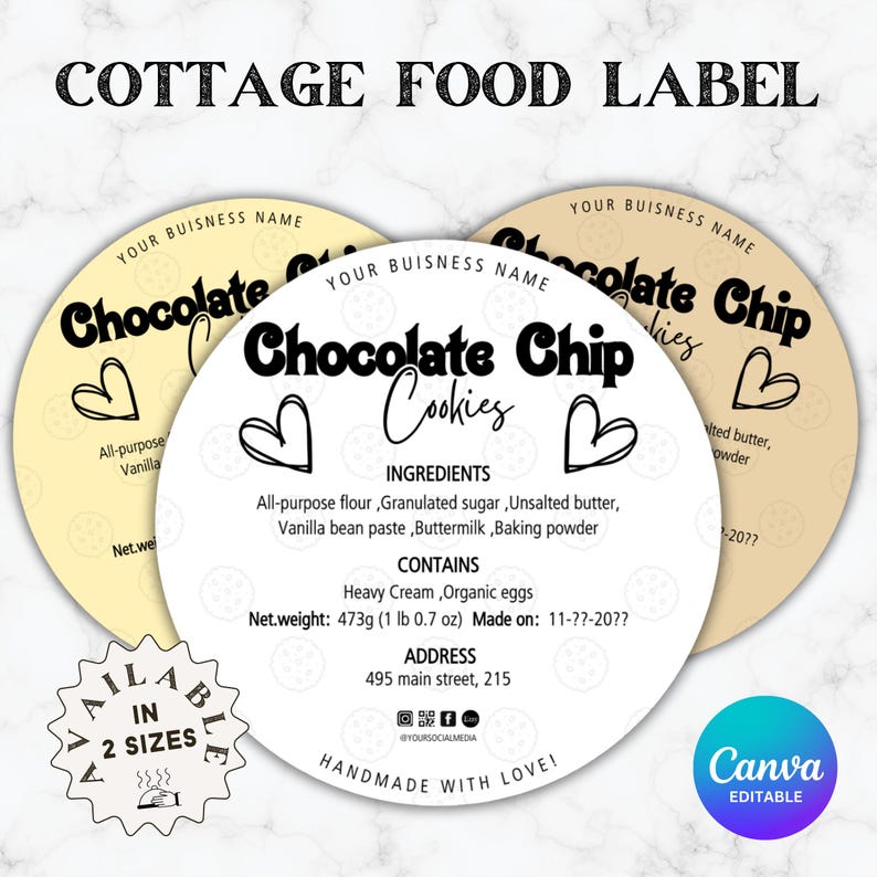 Editable Cottage Food Label,printable Food Label,cottage Law Cookie ...
