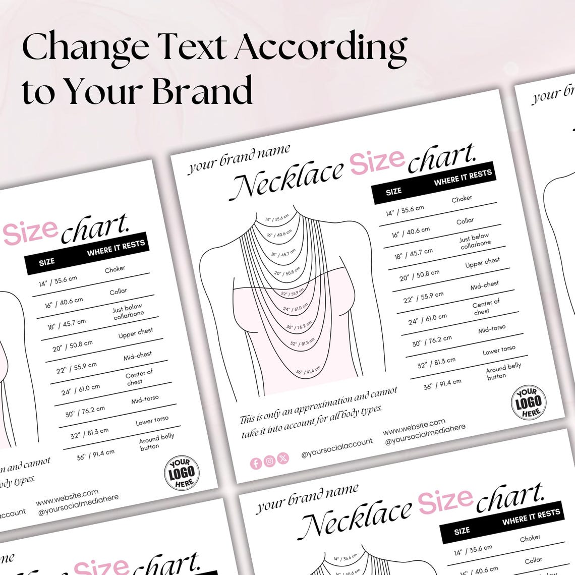 Necklace Size Guide Template, Size Chart for Necklace Display, Necklace ...