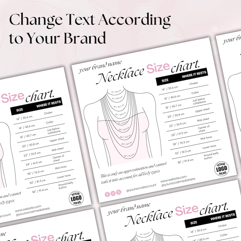 Necklace Size Guide Template, Size Chart for Necklace Display, Necklace ...