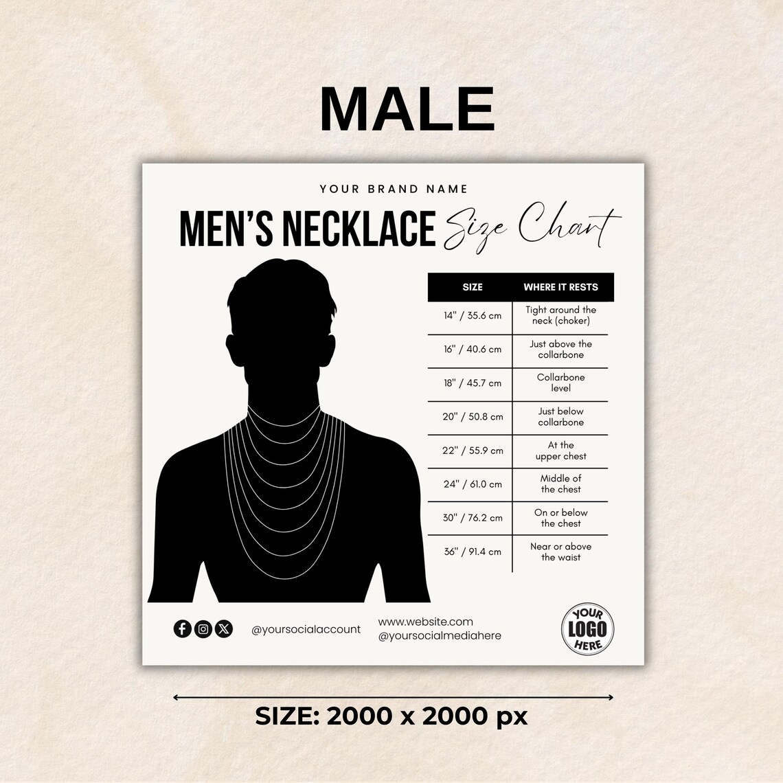 Necklace Size Chart, Size Chart for Necklace Display, Necklace Size ...