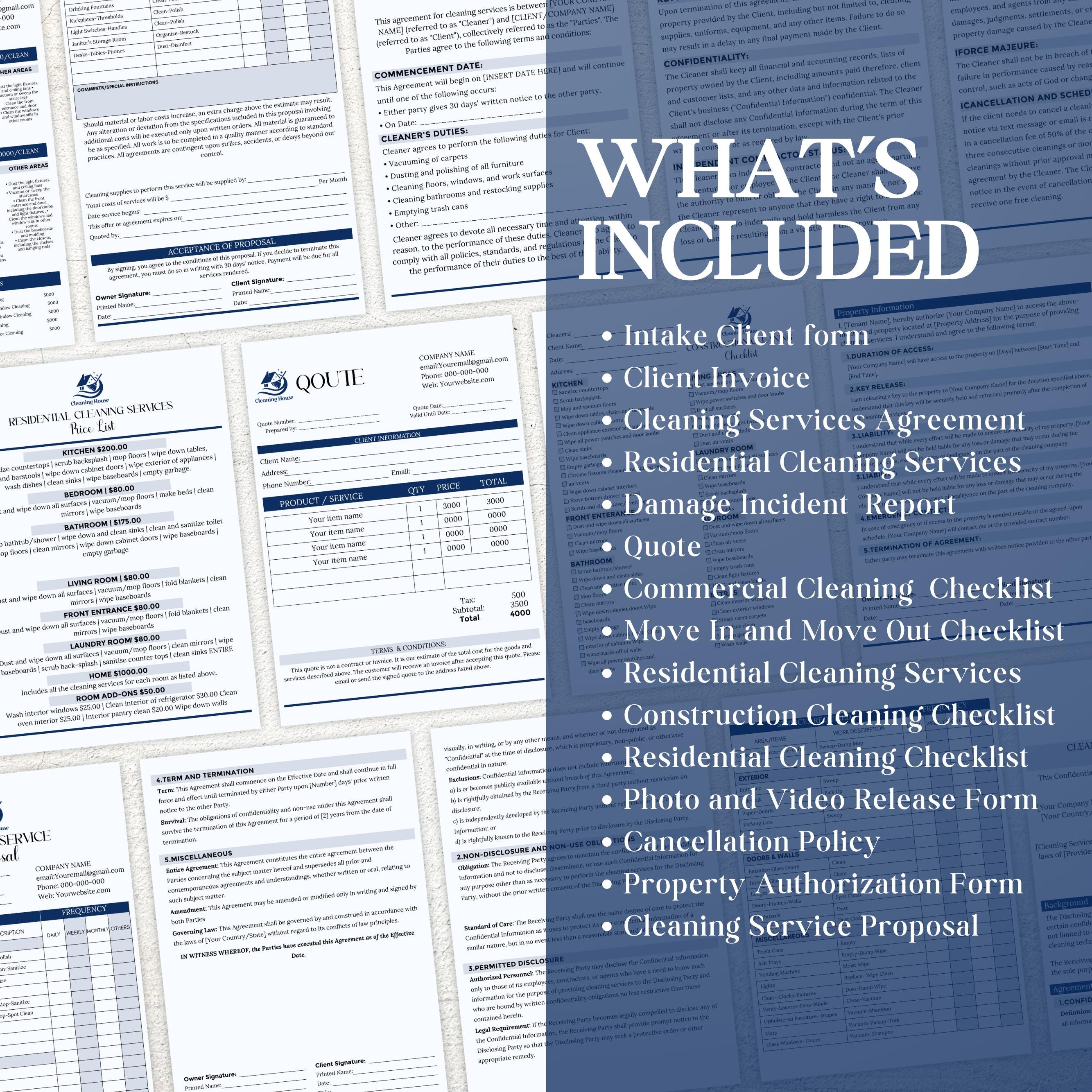 Cleaning Business Forms Bundle, Cleaning Client Intake Form & Contract ...