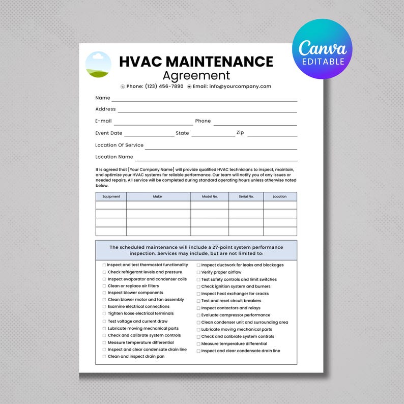 Hvac Maintenance Agreement Template, Commercial Hvac Maintenance, Hvac ...