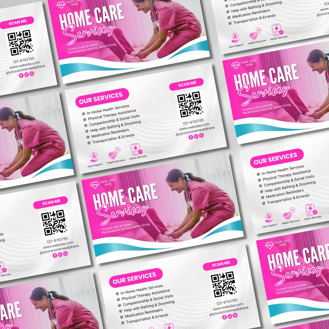 Home Care Service Business Card, Editable Home Care Business Card ...