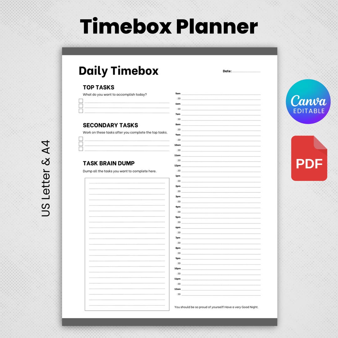 Printable Daily Timebox Planner, Time Blocking Planner, Daily Planner ...