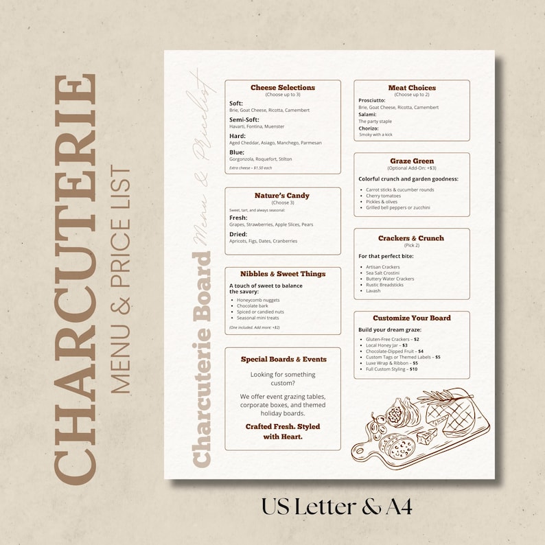 Charcuterie Business Pricelist Menu Board Template, Charcuterie Menu ...