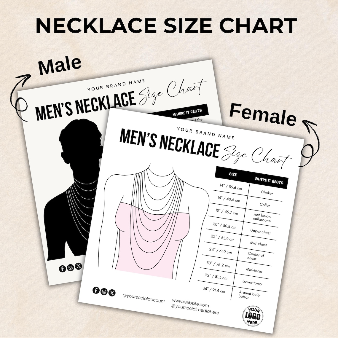 Necklace Size Chart, Size Chart for Necklace Display, Necklace Size ...