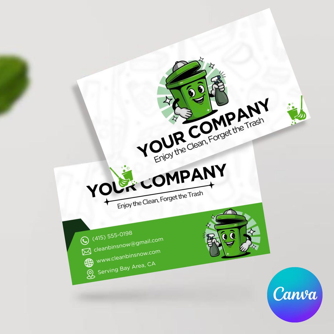 Trash Bin Cleaning Business Card, Garbage Can Wash Marketing Card ...