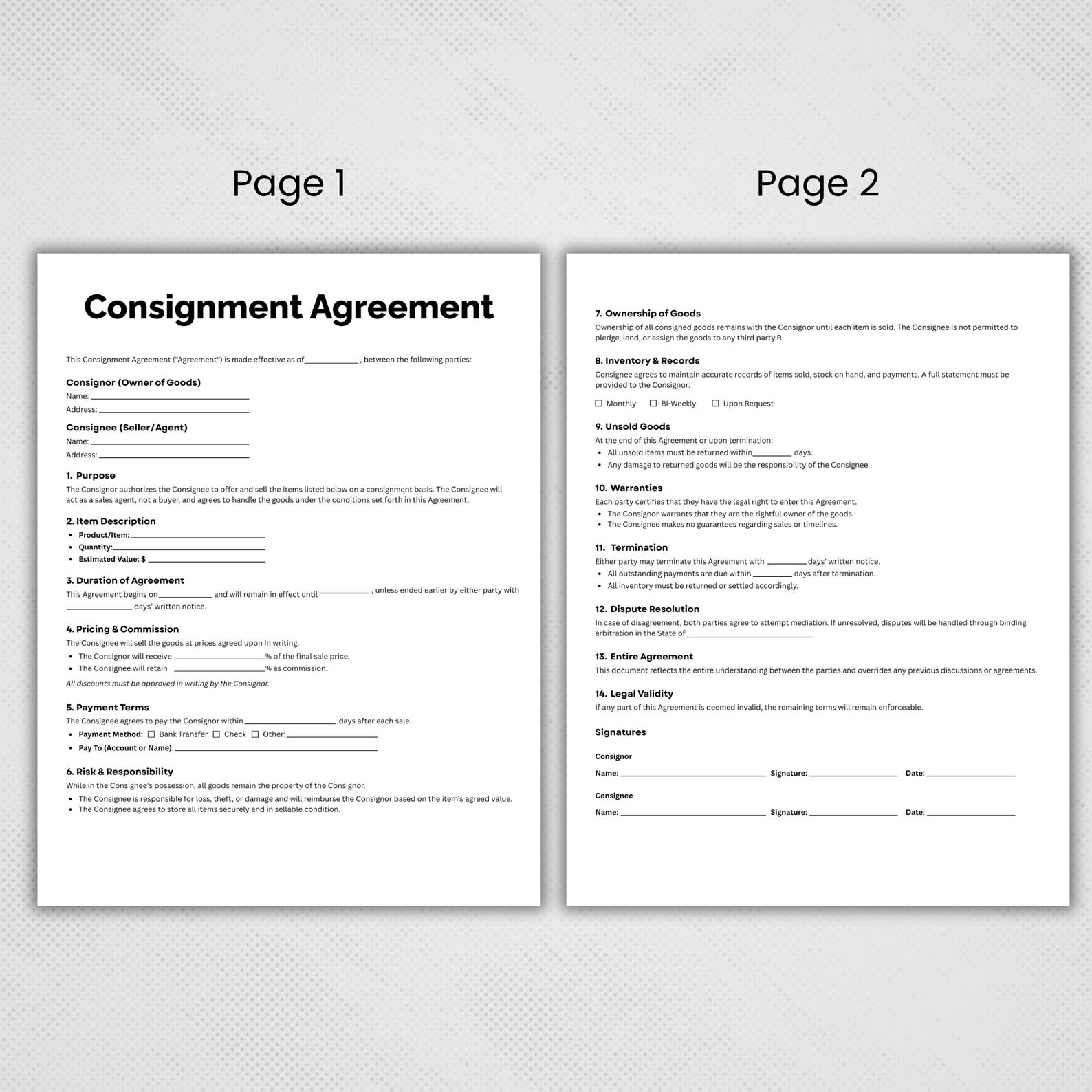 Editable Consignment Agreement Template, Consignment Template,consignment Form ,reseller ...