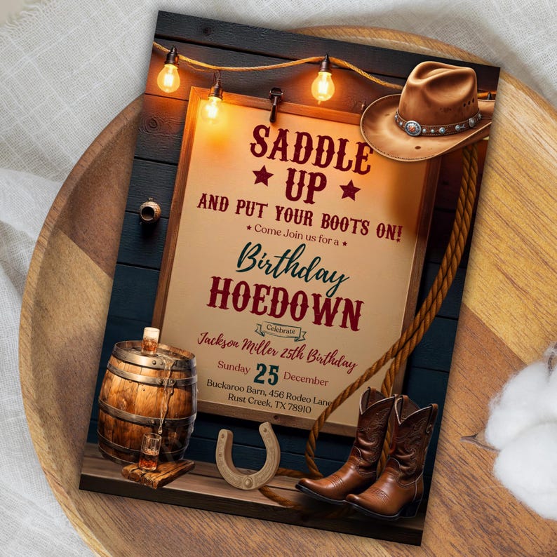 Western Hoedown Birthday Party Invitation, Saddle up and Put Your Boots On, Printable Cowboy ...