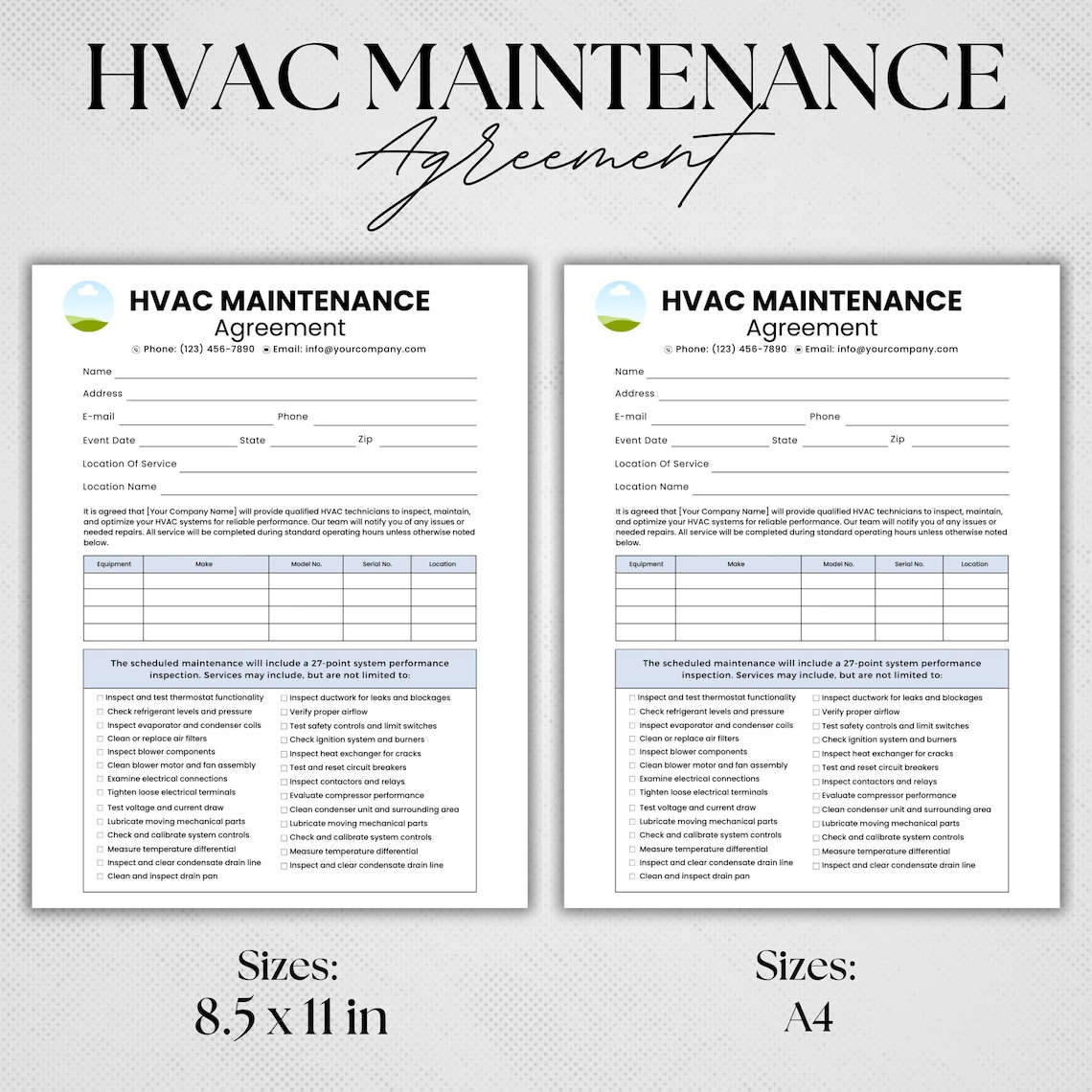 Hvac Maintenance Agreement Template, Commercial Hvac Maintenance, Hvac ...