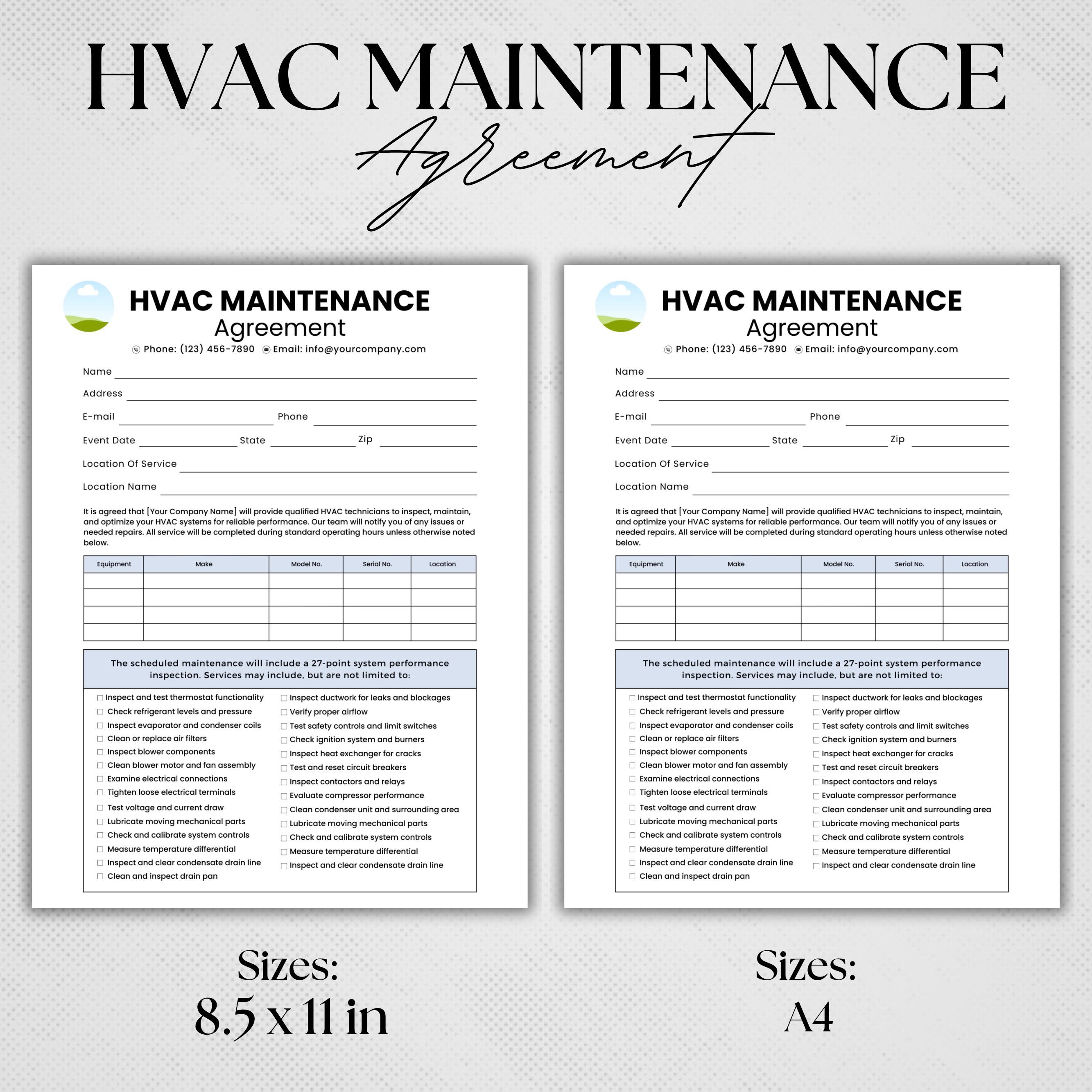 Hvac Maintenance Agreement Template, Commercial Hvac Maintenance, Hvac ...