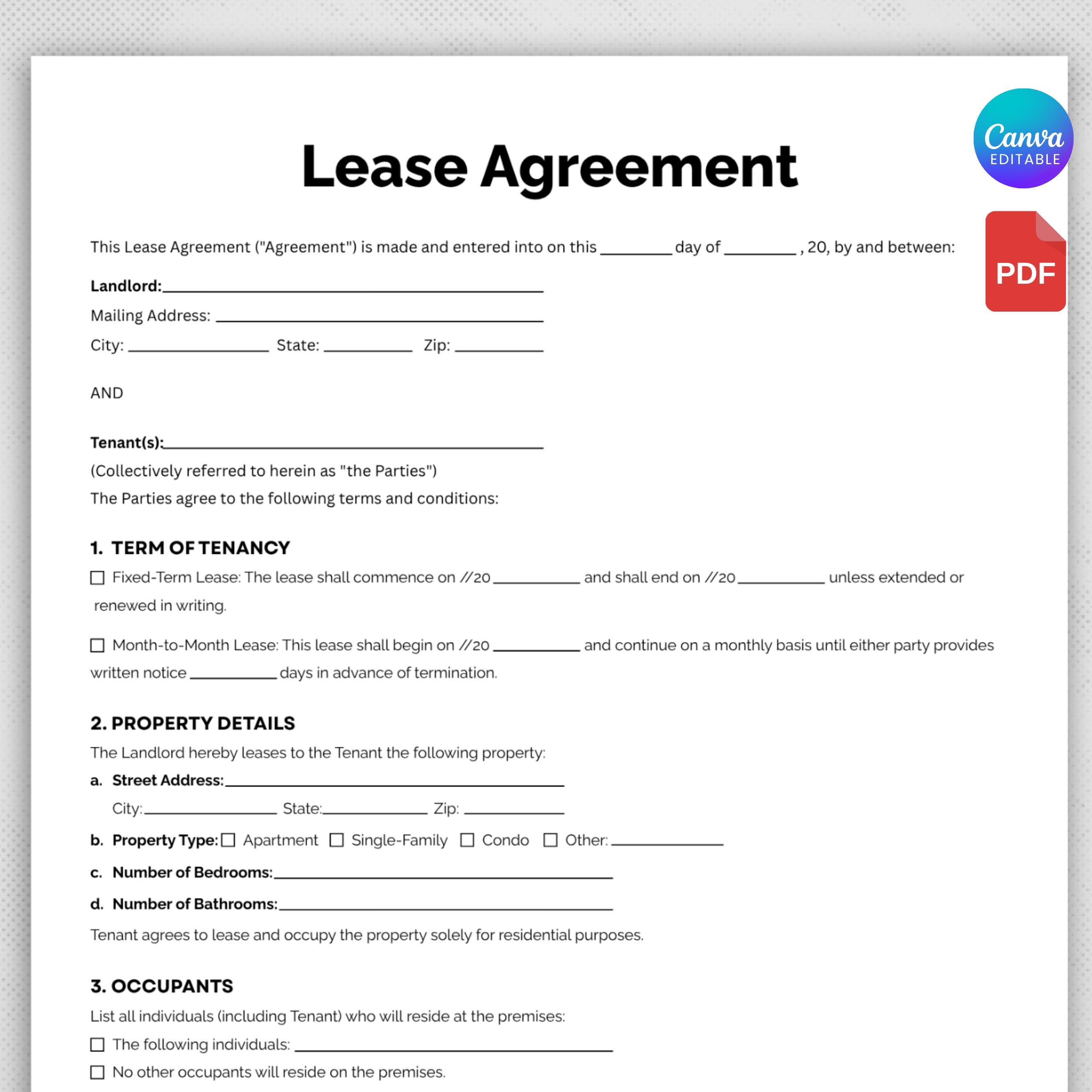 Printable Lease Agreement,editable Rental Agreement Template,rental ...