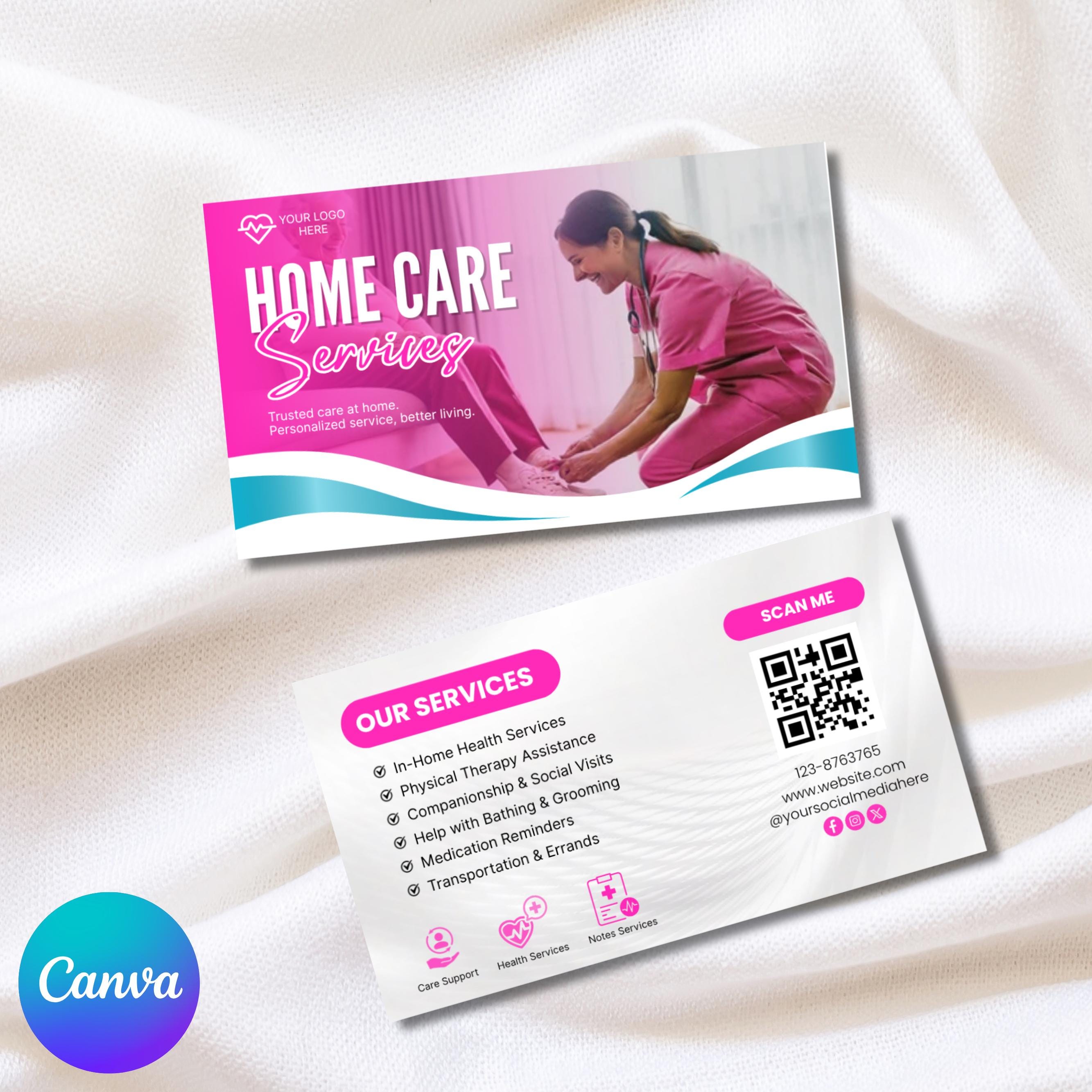 Home Care Service Business Card, Editable Home Care Business Card ...