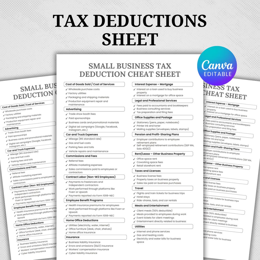 Tax Deduction Sheets, Business Tax Deductions, Tax Deduction Tracker ...