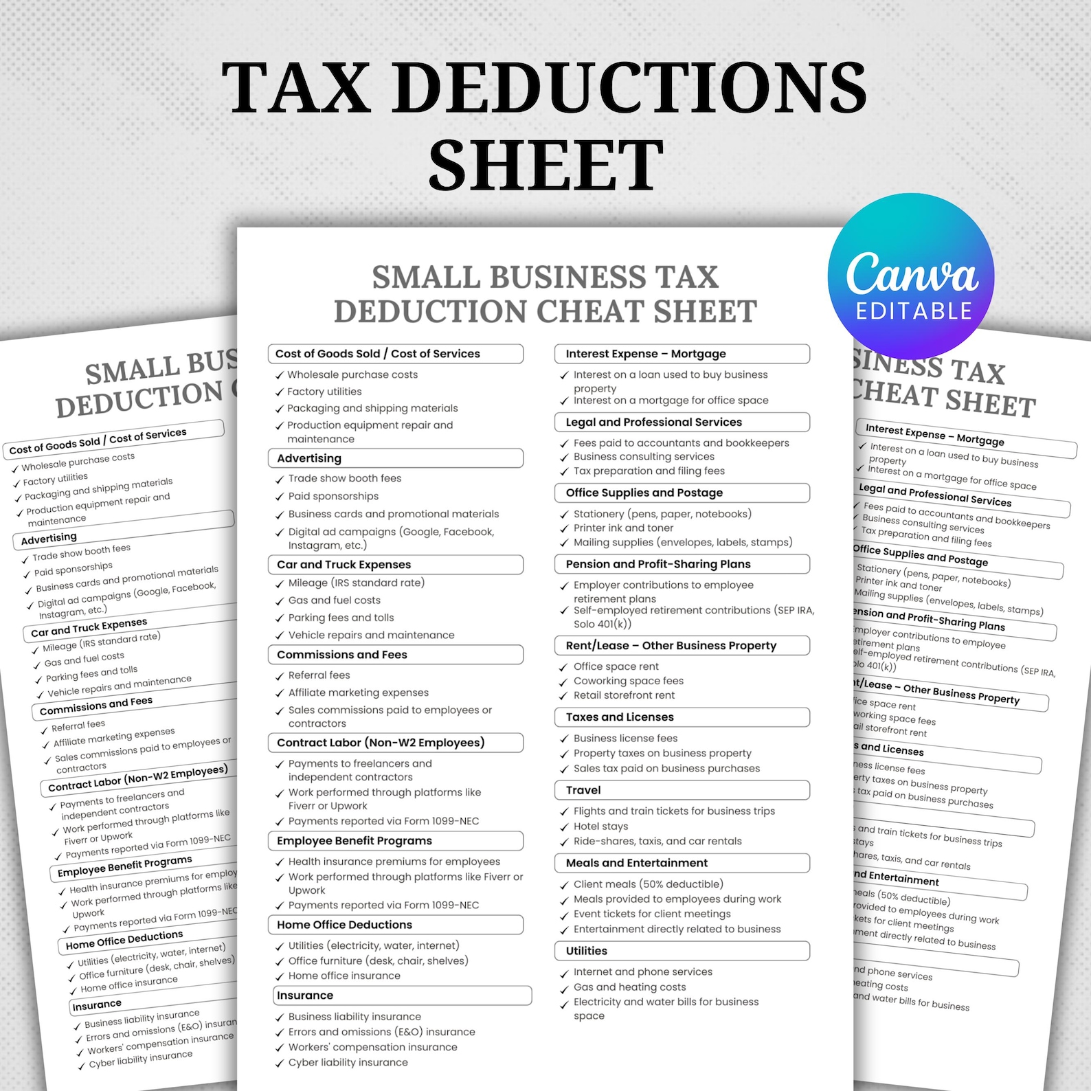 Tax Deduction Sheets, Business Tax Deductions, Tax Deduction Tracker ...