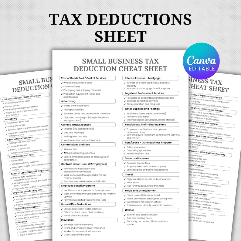 Tax Deduction Sheets, Business Tax Deductions, Tax Deduction Tracker ...