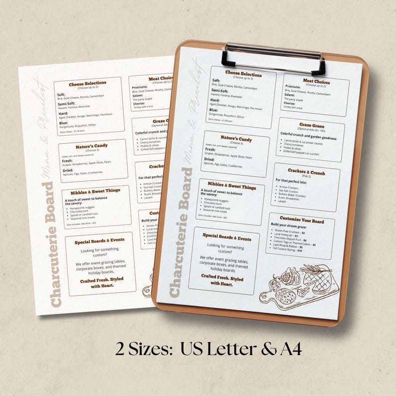 Charcuterie Business Pricelist Menu Board Template, Charcuterie Menu ...