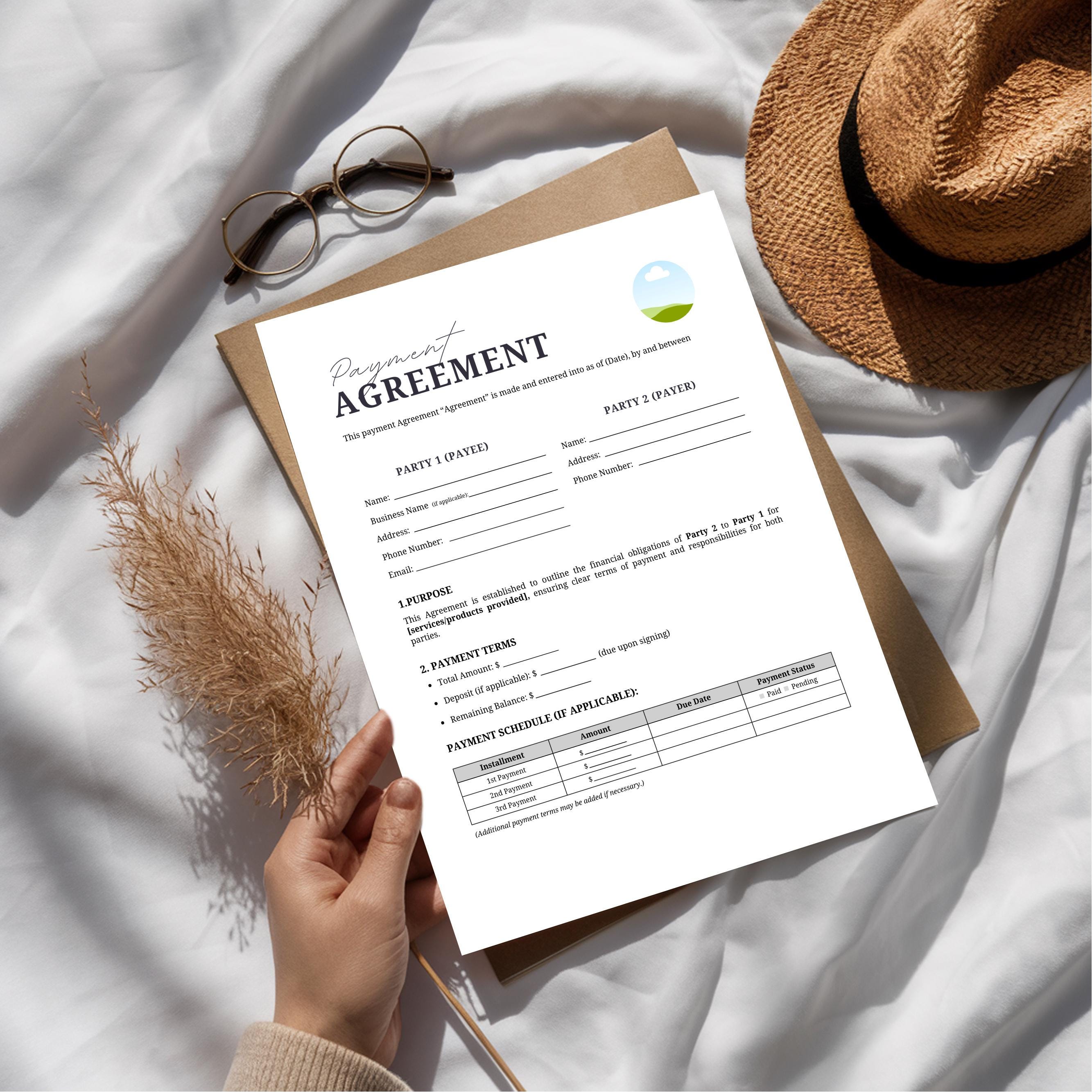 Payment Agreement Contract Template, Agreement Template, Payment Agreement Form,agreement to Pay ...