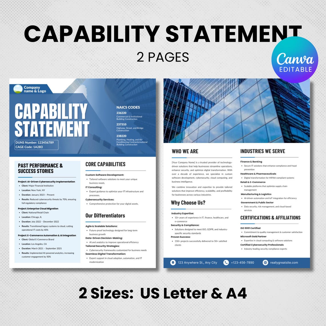 Capability Statement Template Canva, Corporate Flyer, Editable Business ...