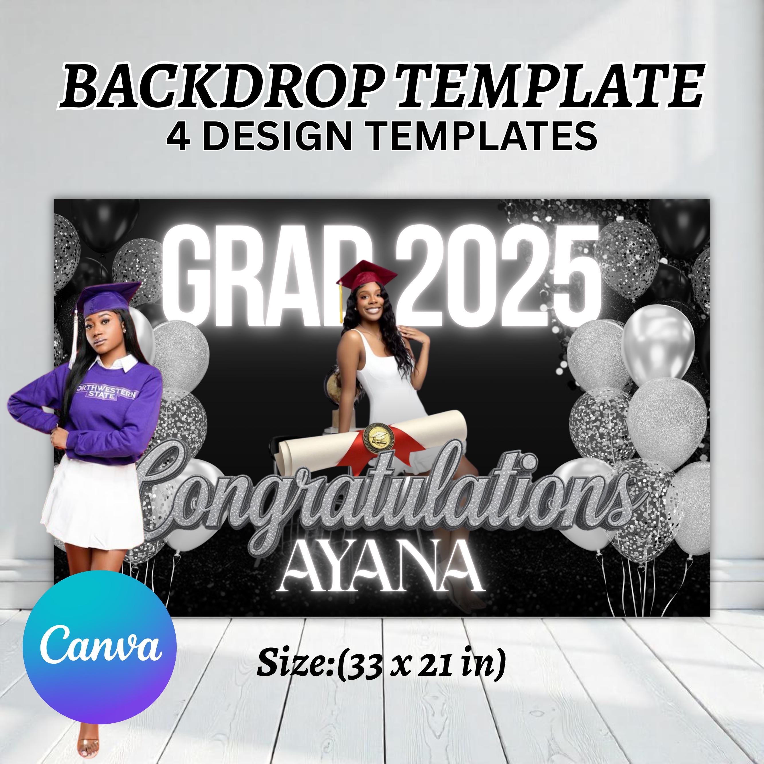 Graduation Backdrop Bundle, 4 Editable Graduate Backdrops, Canva Grad ...