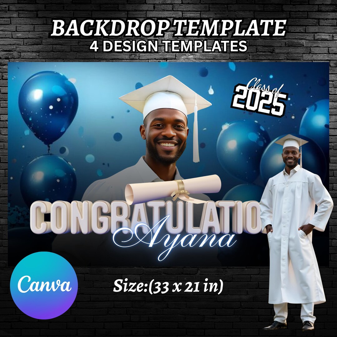 Graduation Backdrop Bundle, 4 Editable Graduate Backdrops, Canva Grad ...