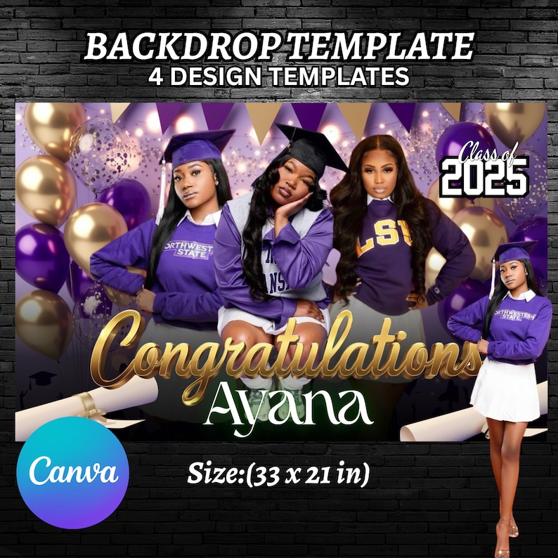 Graduation Backdrop Bundle, 4 Editable Graduate Backdrops, Canva Grad ...