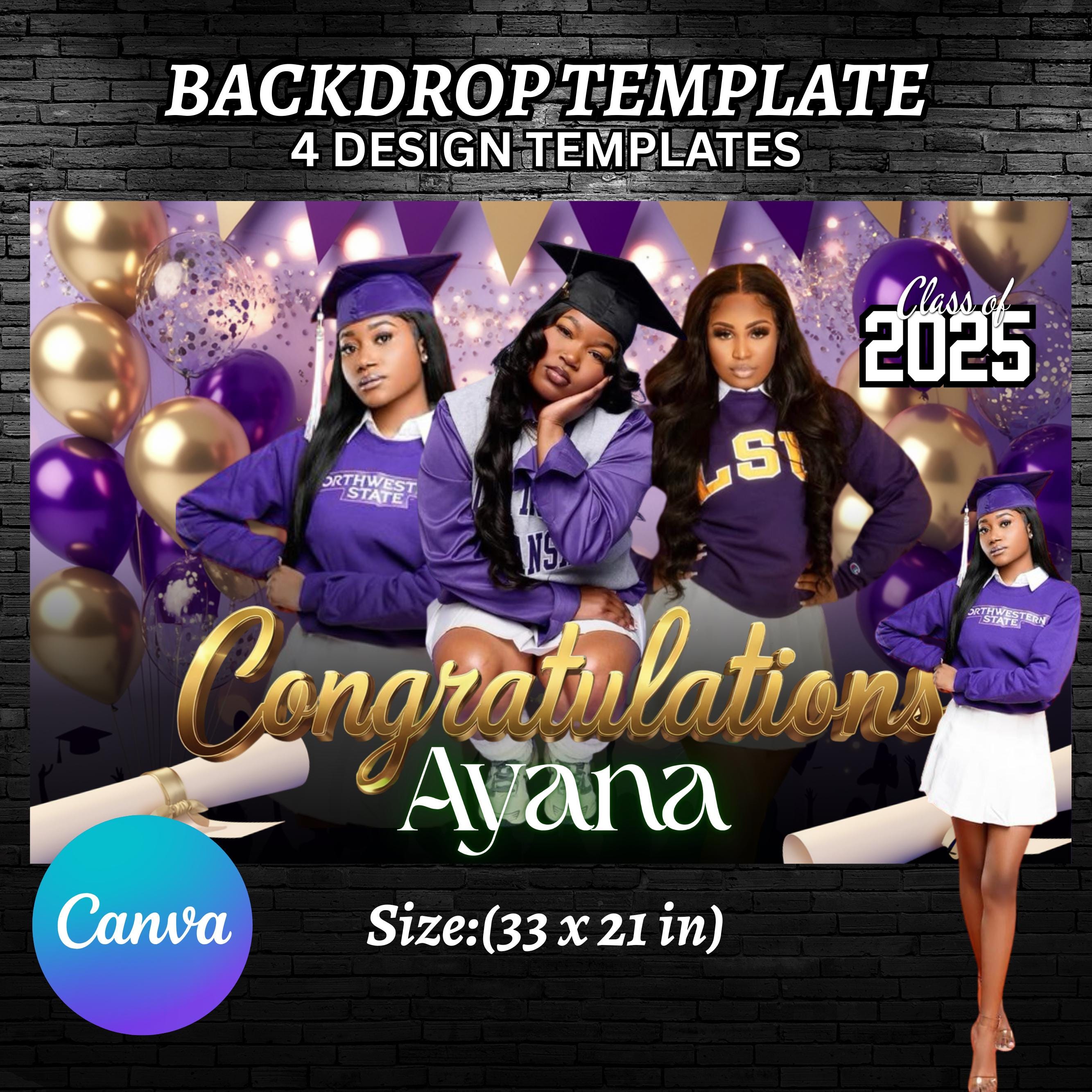 Graduation Backdrop Bundle, 4 Editable Graduate Backdrops, Canva Grad ...