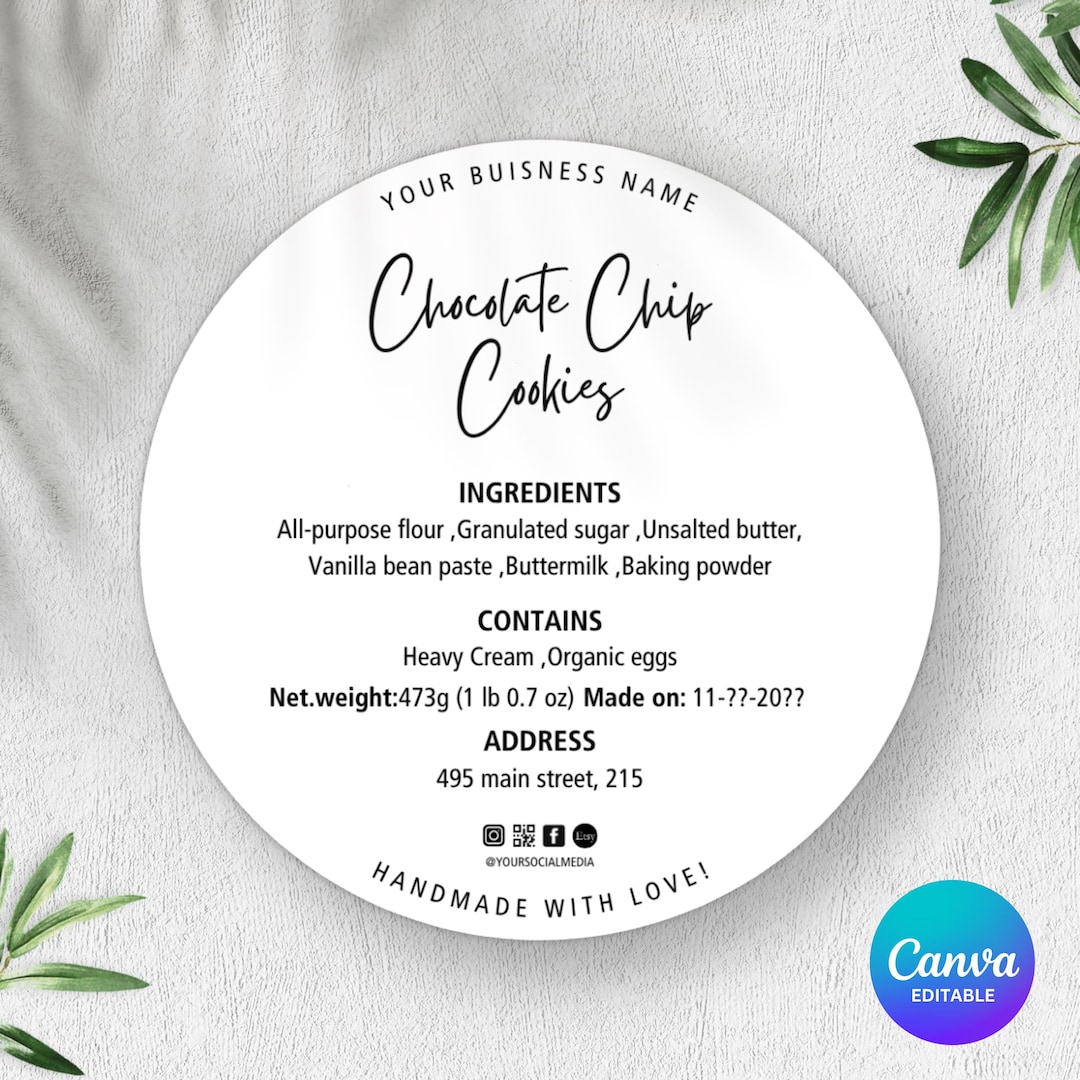 Editable Cottage Food Label,printable Food Label,cottage Law Cookie ...