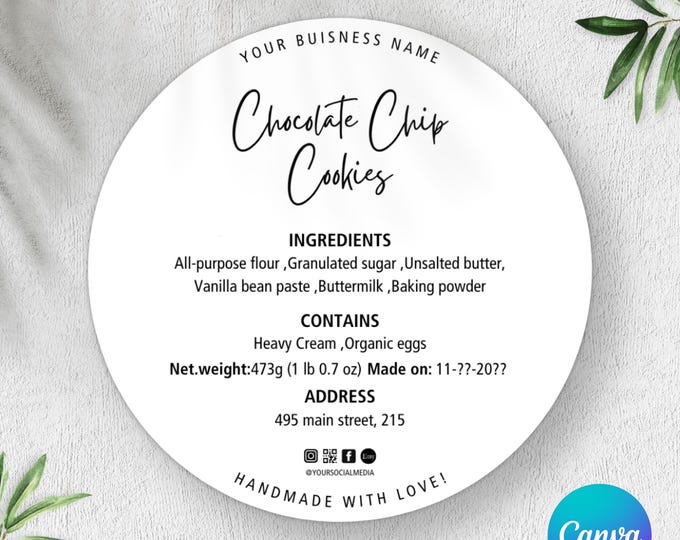 Bakery Cookie Label Set, Bag Topper, Ingredients Product Label ...