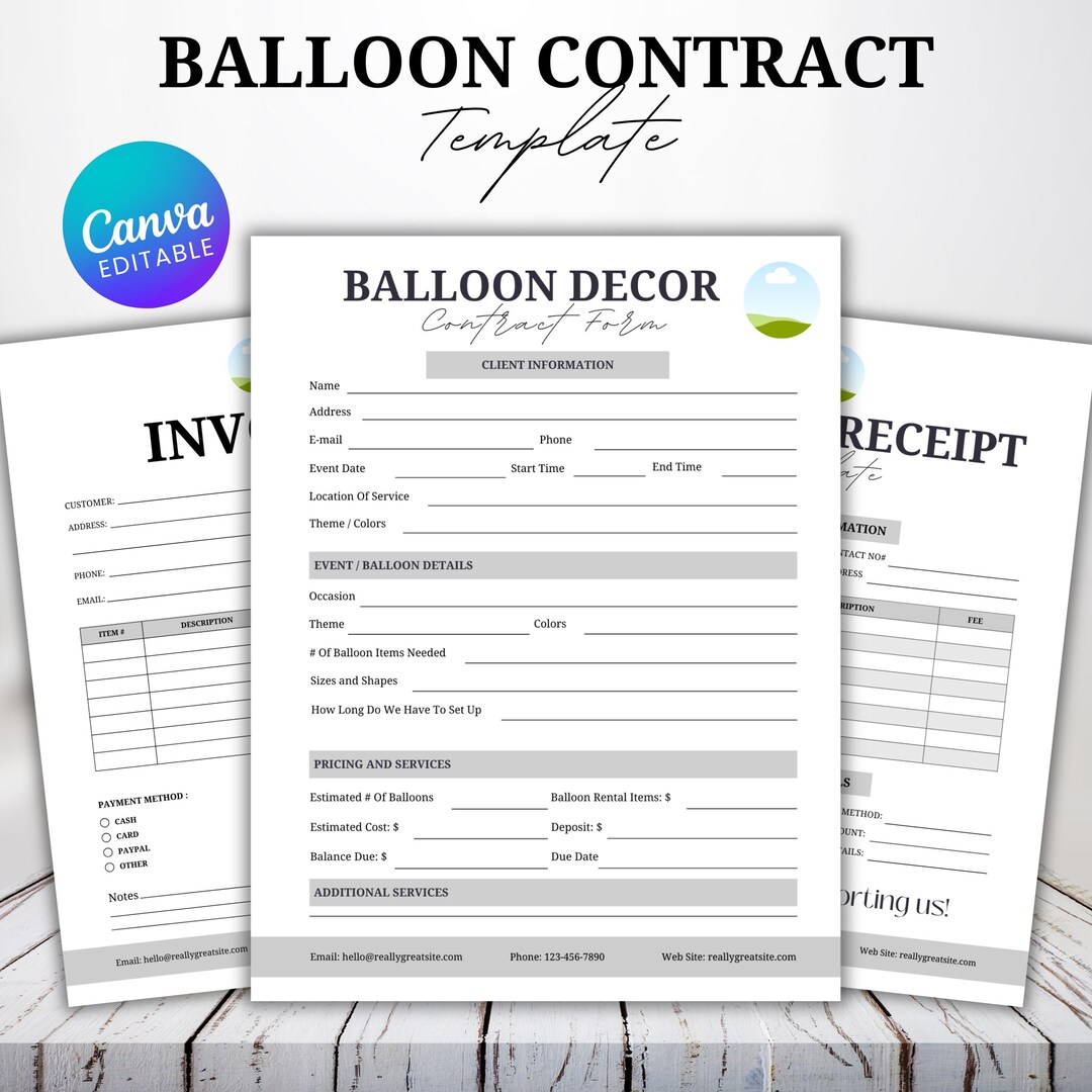 Editable Balloon Decor Contract Template, Balloon Decoration Service ...