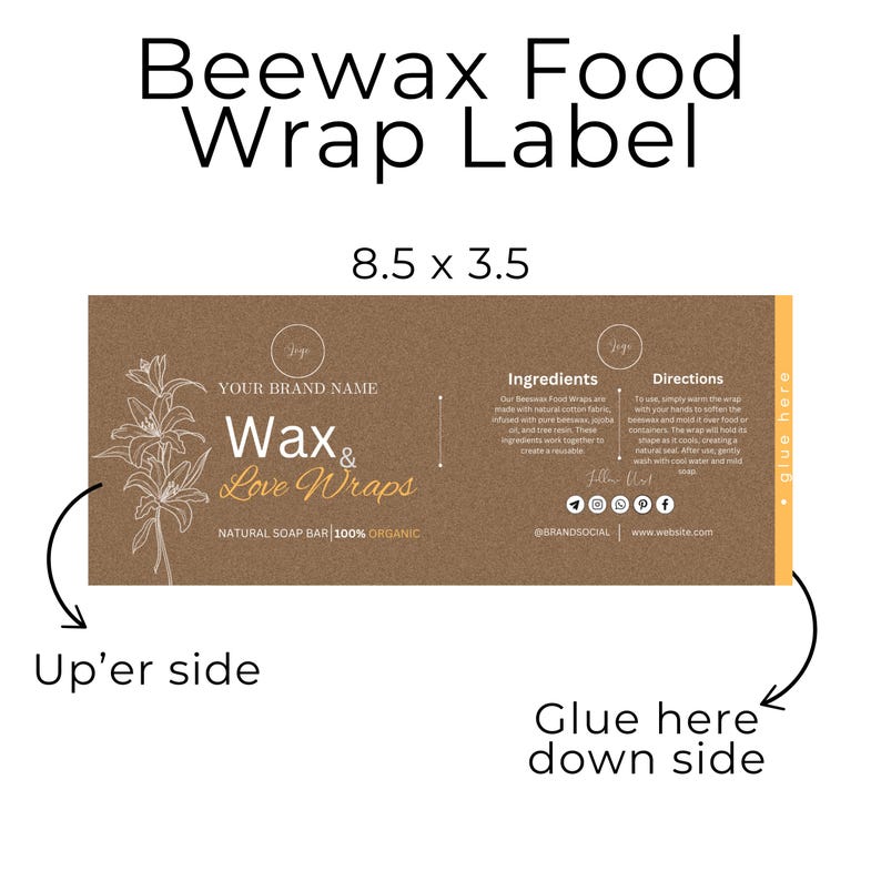 Beeswax Food Wrap Label Canva Template, Bees Wax Wrap Band Label ...