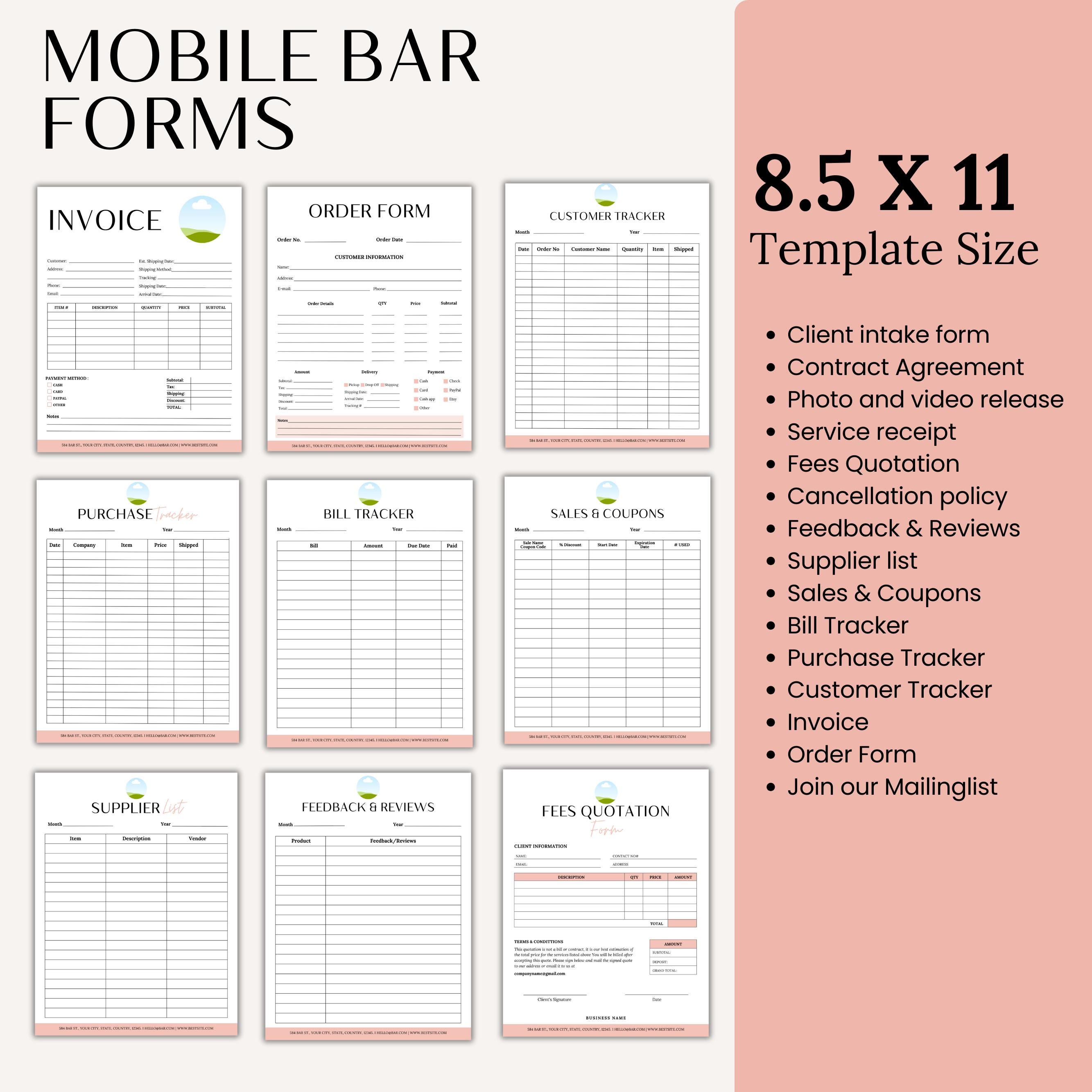 Mobile Bartender Bundle, Mobile Bar Contract, Bartender Contract ...